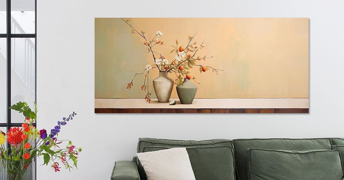 Stilleven met bloemen van De Mooiste Kunst op canvas, behang en meer